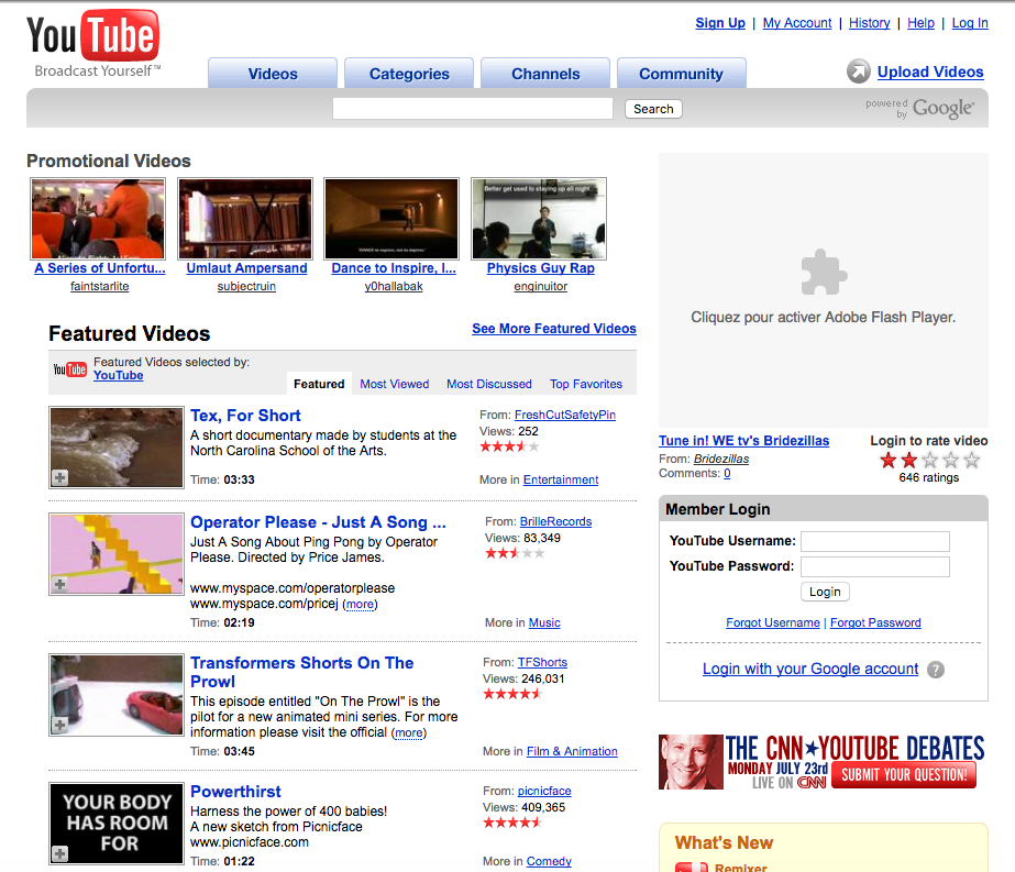 Youtube en juin 2007 - Le Curionaute